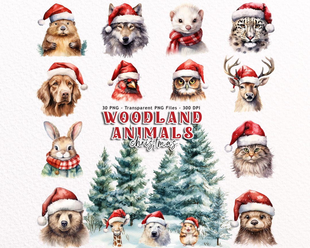 Christmas Woodland Animals Watercolor Clipart Png, Cute Woodland ...
