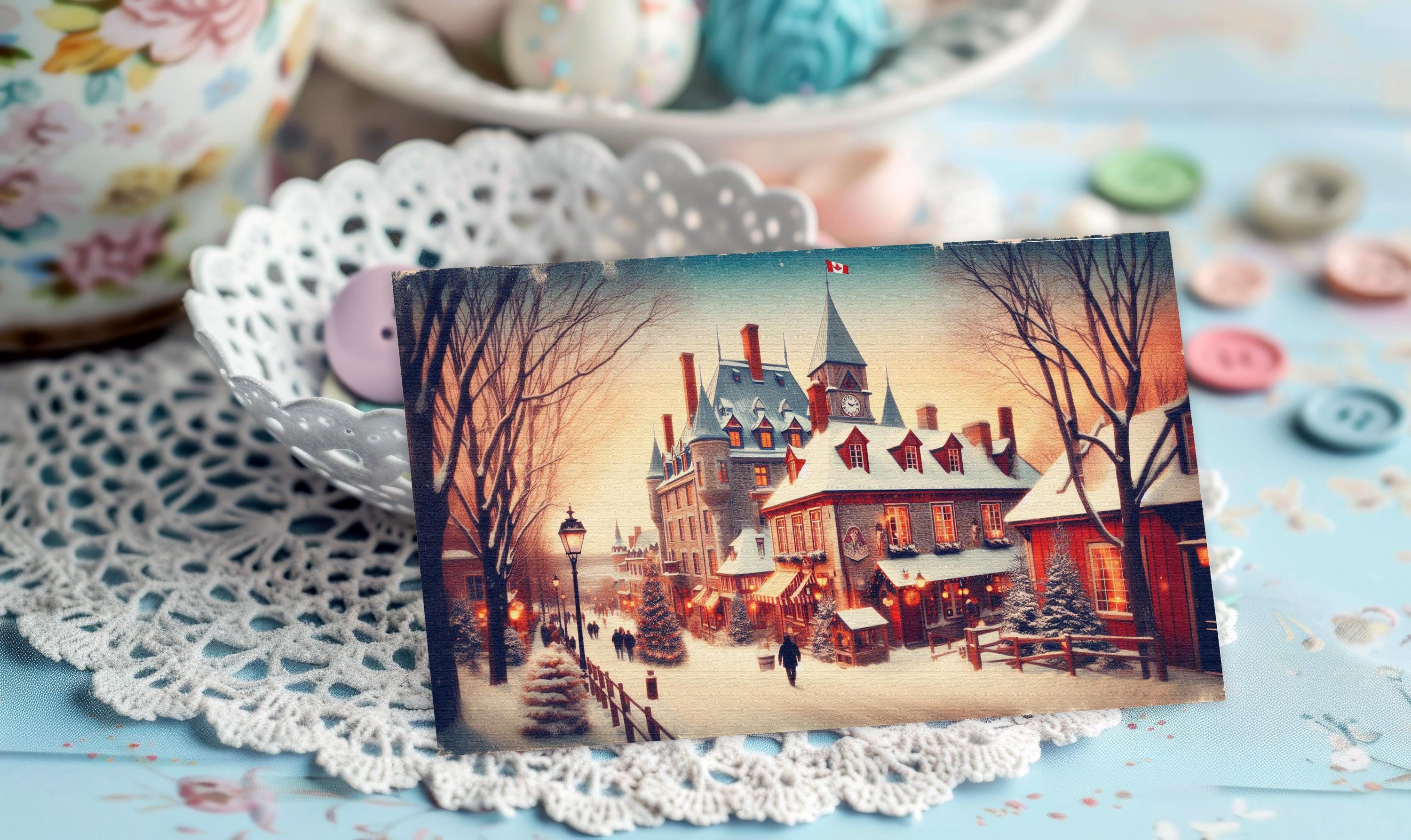 Vintage Canada Christmas Postcard Set, Printable Holiday Art, Retro ...