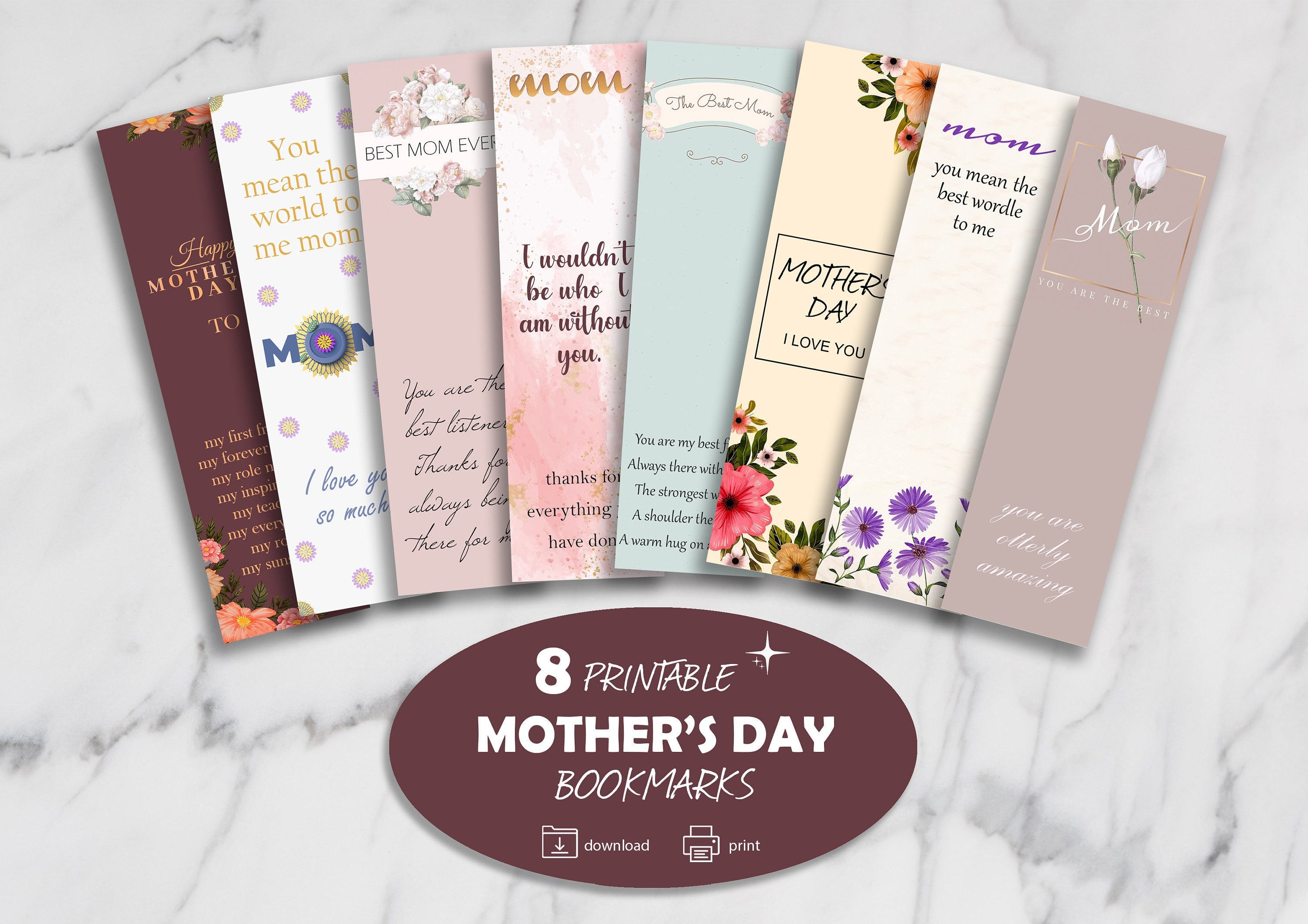 Mother's Day Bookmark, Printable Bookmarks Set, Mother's Day Gift, Step ...