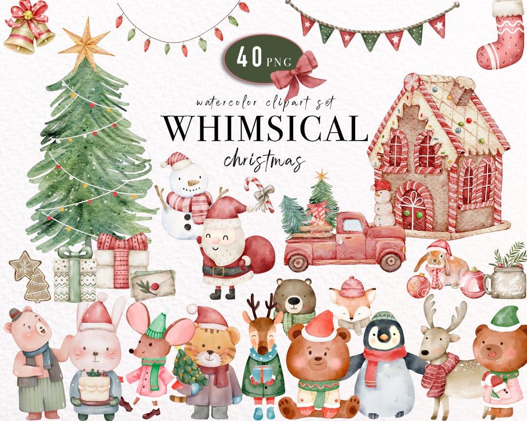 Watercolor Whimsical Christmas Clipart Bundle, Christmas Ornaments ...