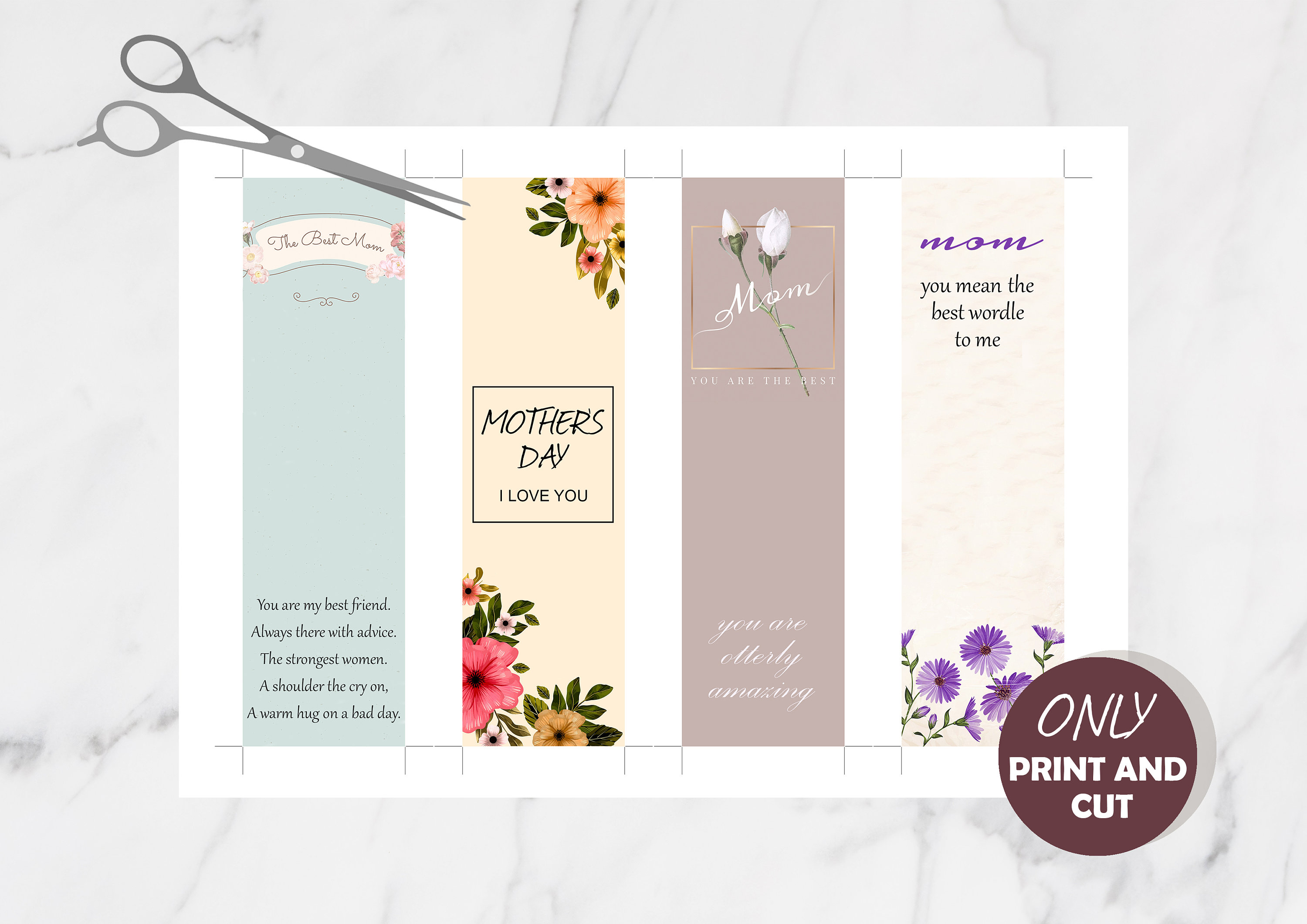 Mother's Day Bookmark, Printable Bookmarks Set, Mother's Day Gift, Step ...