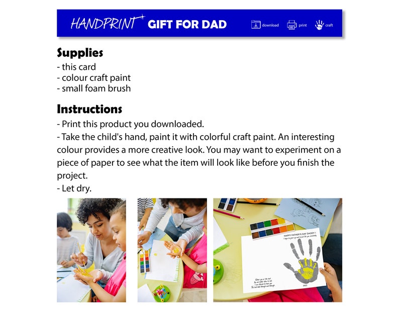 Father's Day Handprint Craft, Handprint Gift for Dad From Kids Father's ...