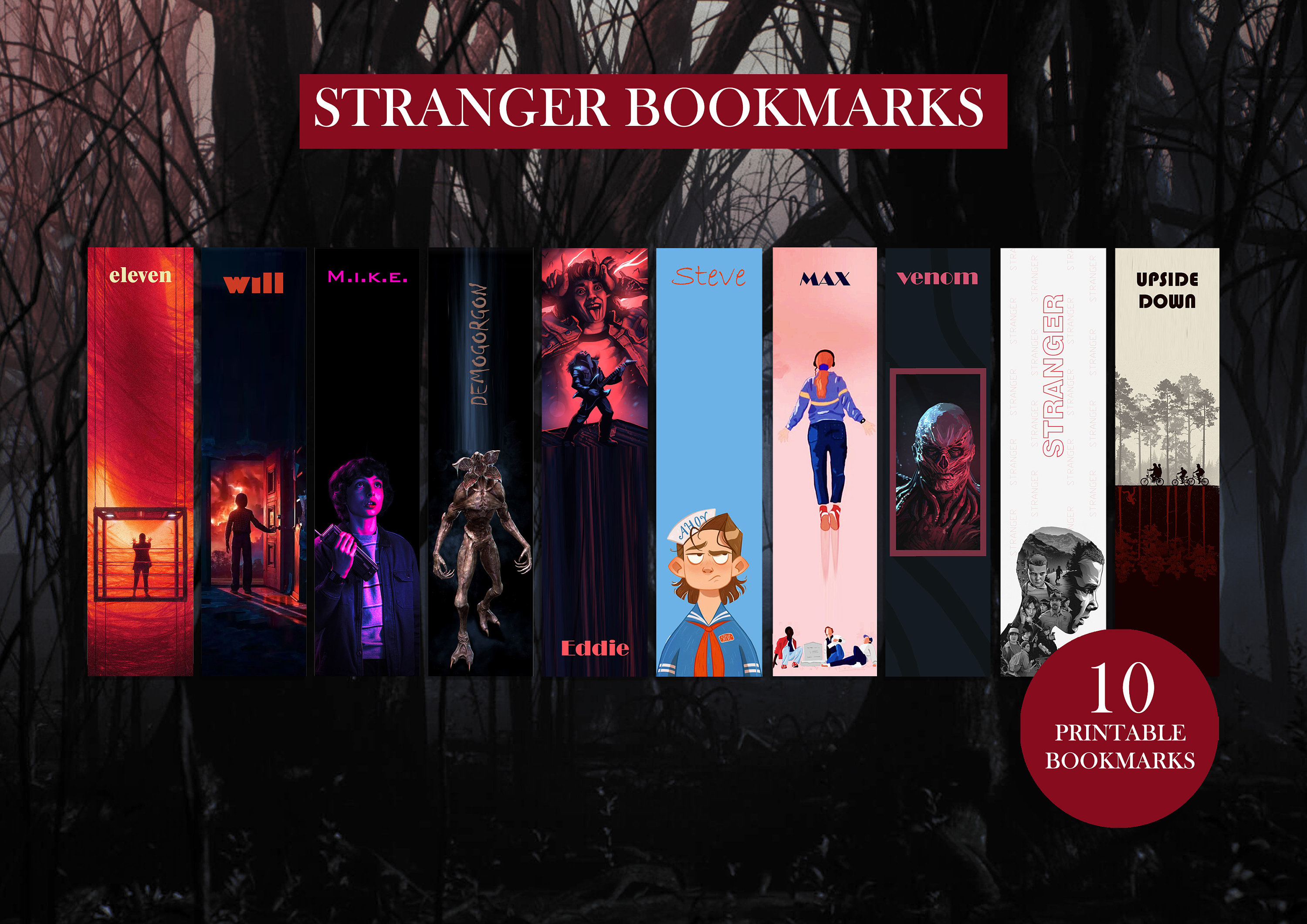 Stranger Things Bookmark, Eleven, Eddie, Mike, Will, Demogorgon, Max ...