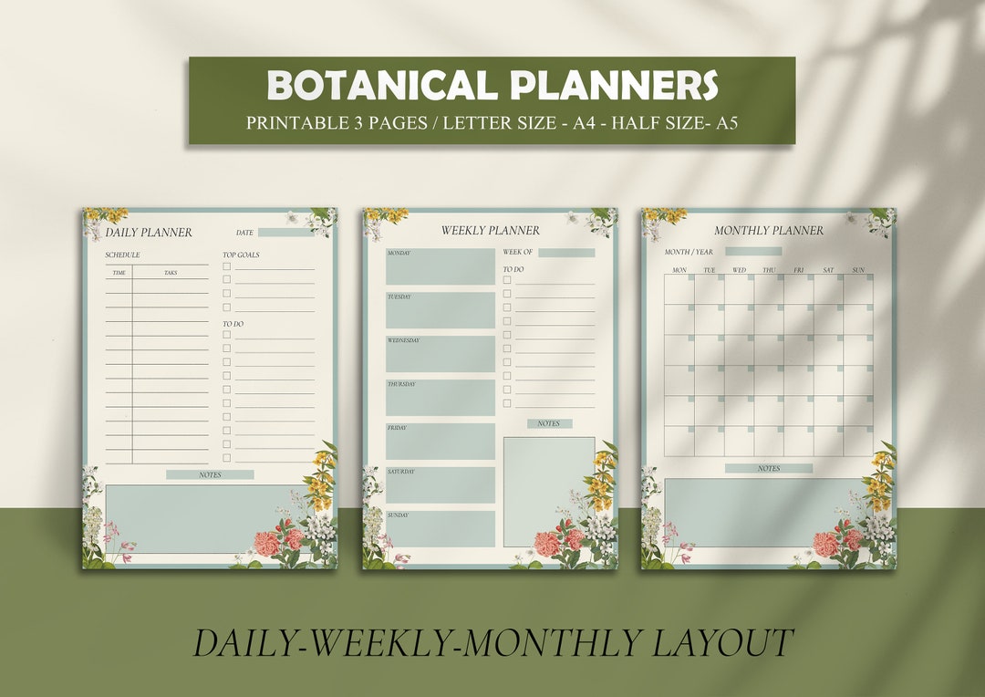 Botanical Printable Planner, Planner Bundle, Daily Planner, Weekly ...