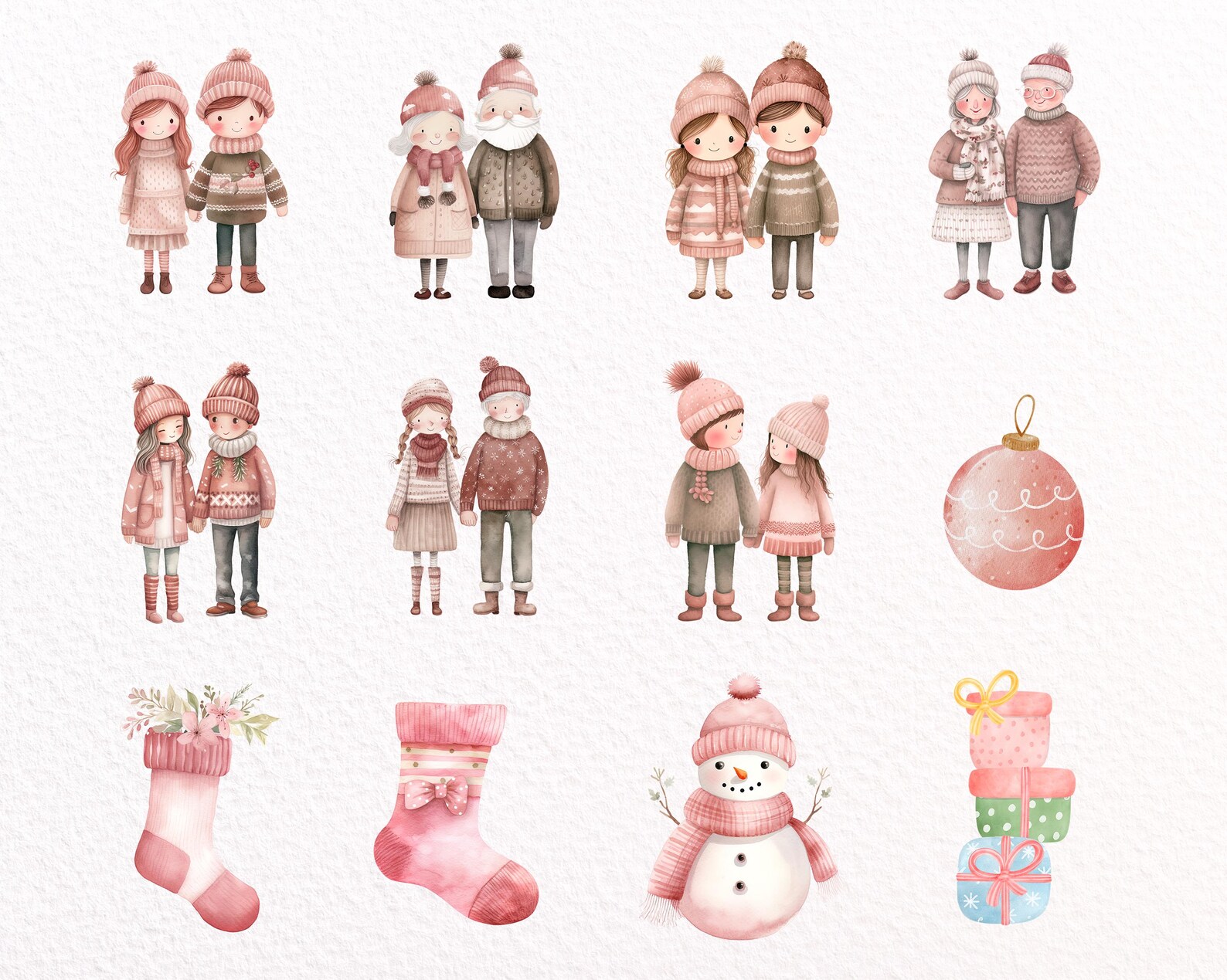 Pink Christmas Clipart, Watercolor Christmas Clipart Bundle, Pastel ...