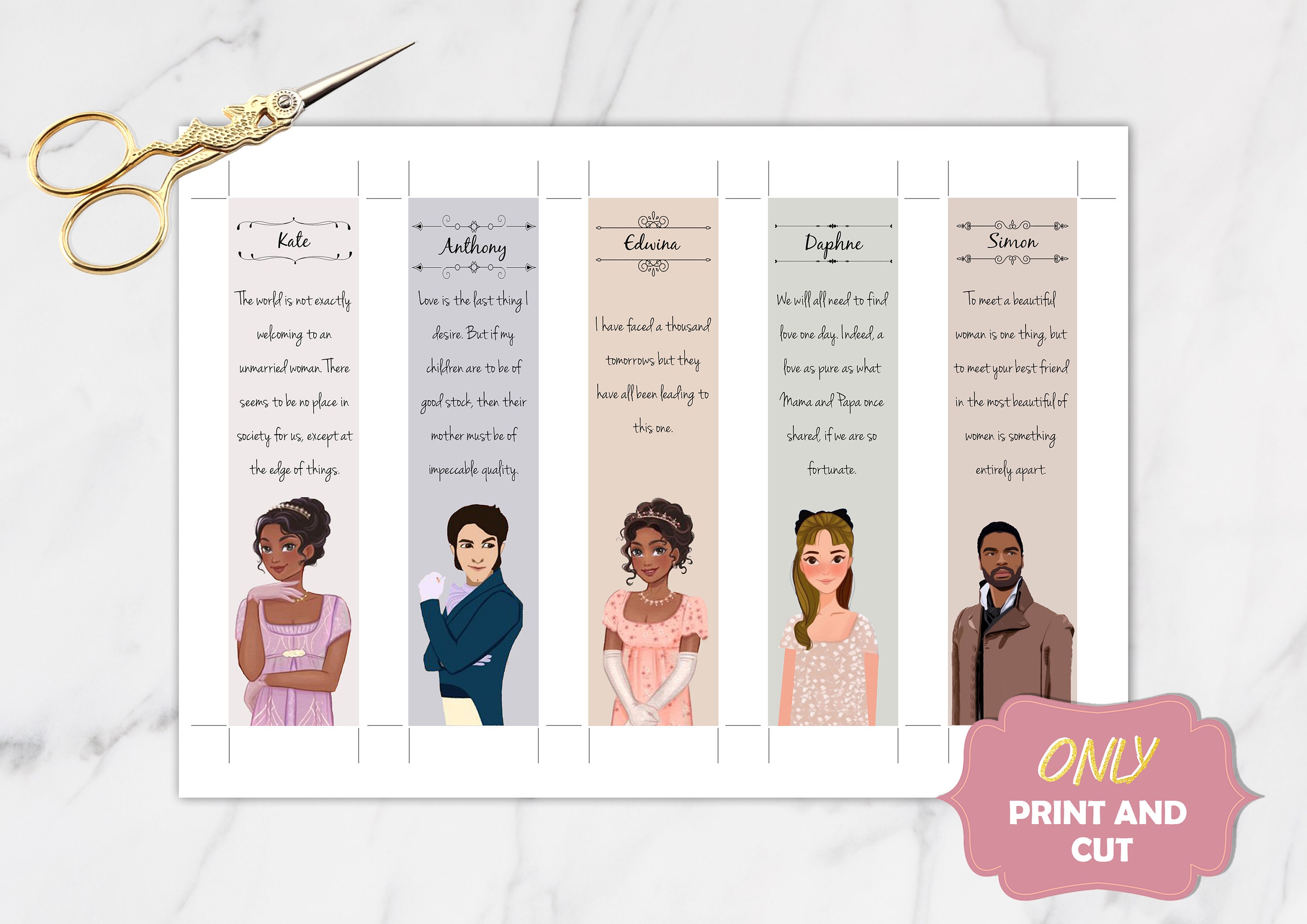 Bridgerton Character Bookmarks Reader Gift Brigerton Set of - Etsy UK