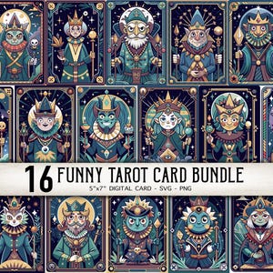 Funny Tarot Card Bundle, Tarot PNG SVG, Whimsical Digital Tarot Card ...