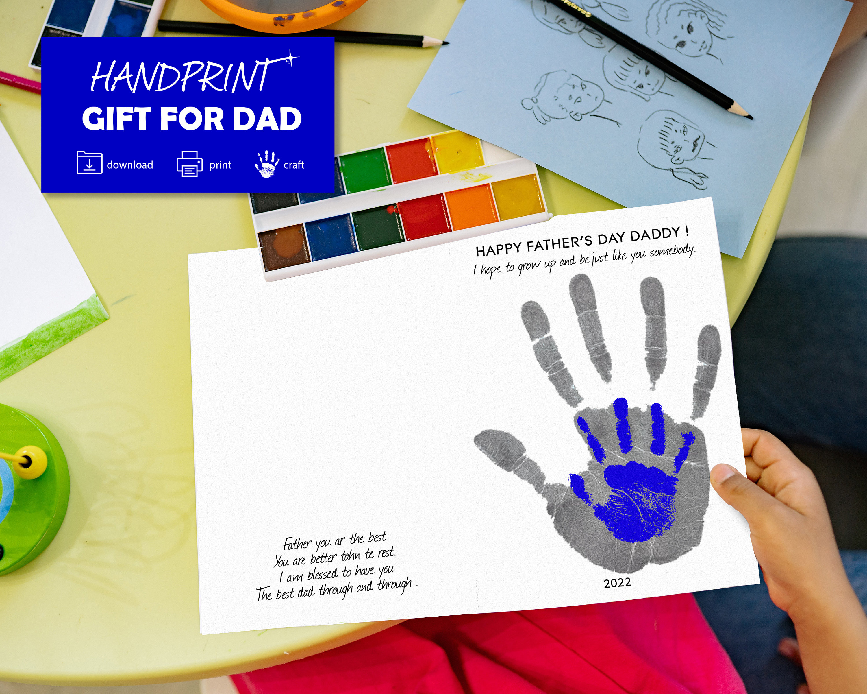 Father's Day Handprint Craft, Handprint Gift for Dad From Kids Father's ...