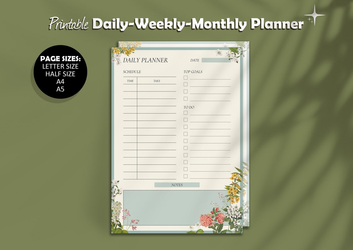 Botanical Printable Planner, Planner Bundle, Daily Planner, Weekly ...
