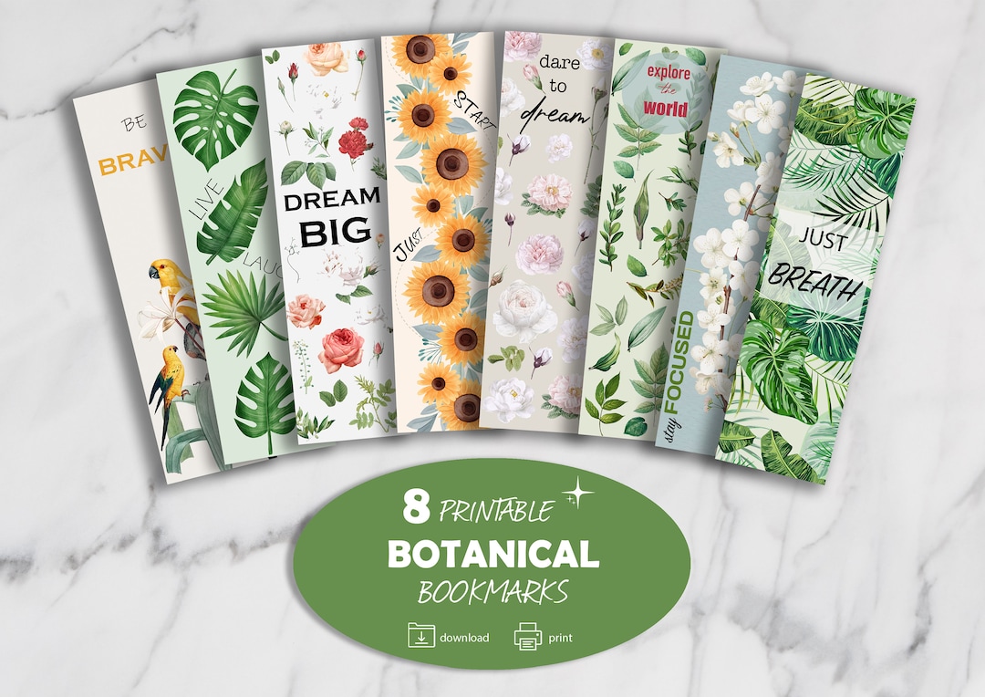 Plant Bookmarks, Botanical Bookmarks, Printable Bookmarks Set, Set of 8 ...