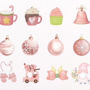Pink Christmas Clipart, Watercolor Christmas Clipart Bundle, Pastel ...
