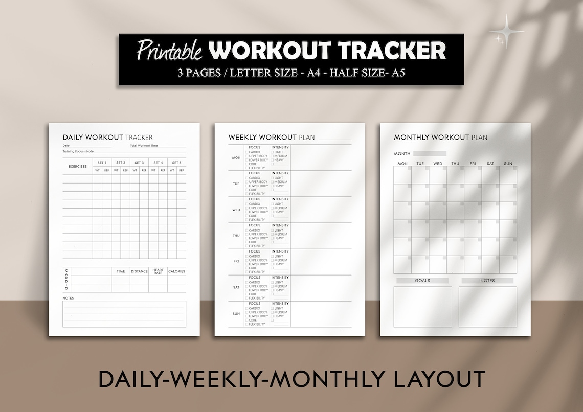 Workout Tracker Printable Daily Exercise Planner Weekly - Etsy