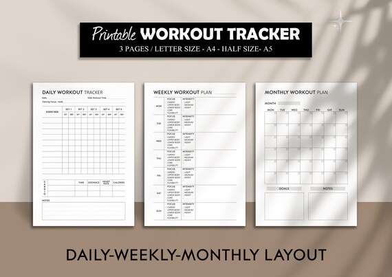 Workout Tracker Printable Daily Exercise Planner Weekly - Etsy