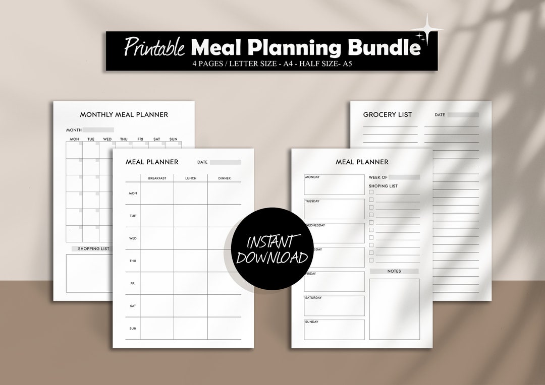 Weekly Meal Planner Printable, Grocery List, Menu, Healthy Eating Plan ...
