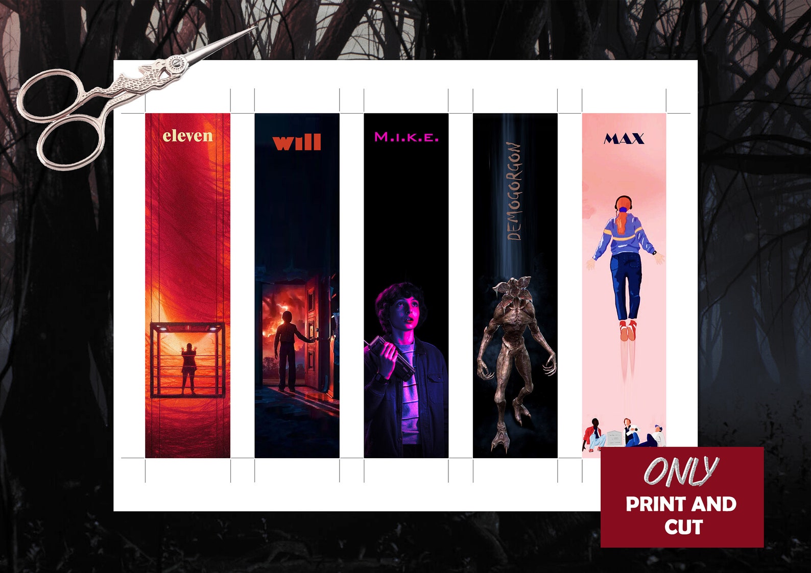 Stranger Things Bookmark, Eleven, Eddie, Mike, Will, Demogorgon, Max ...