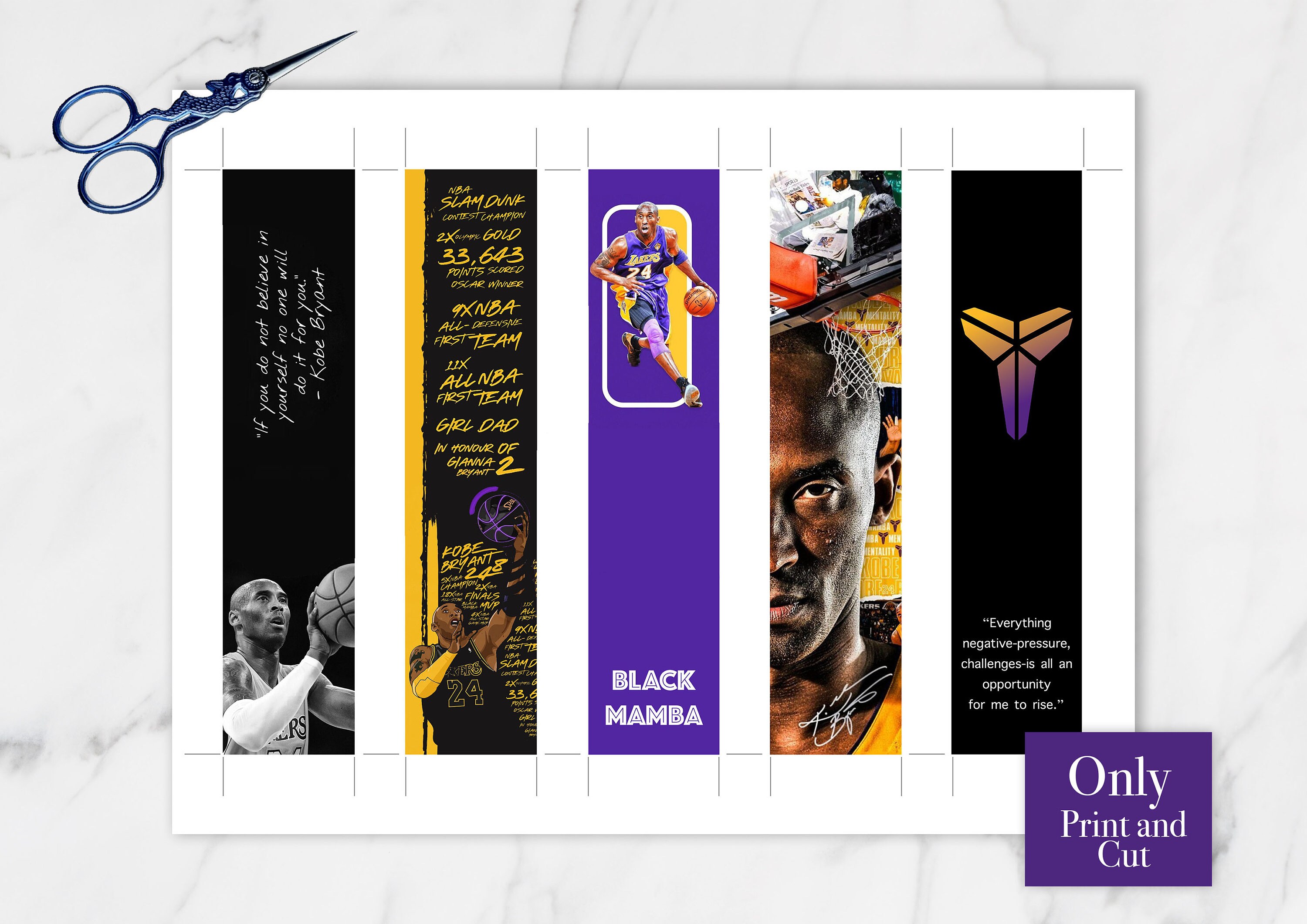 Kobe Bryant Bookmarks, NBA, Basketball, Black Mamba Mentality ...
