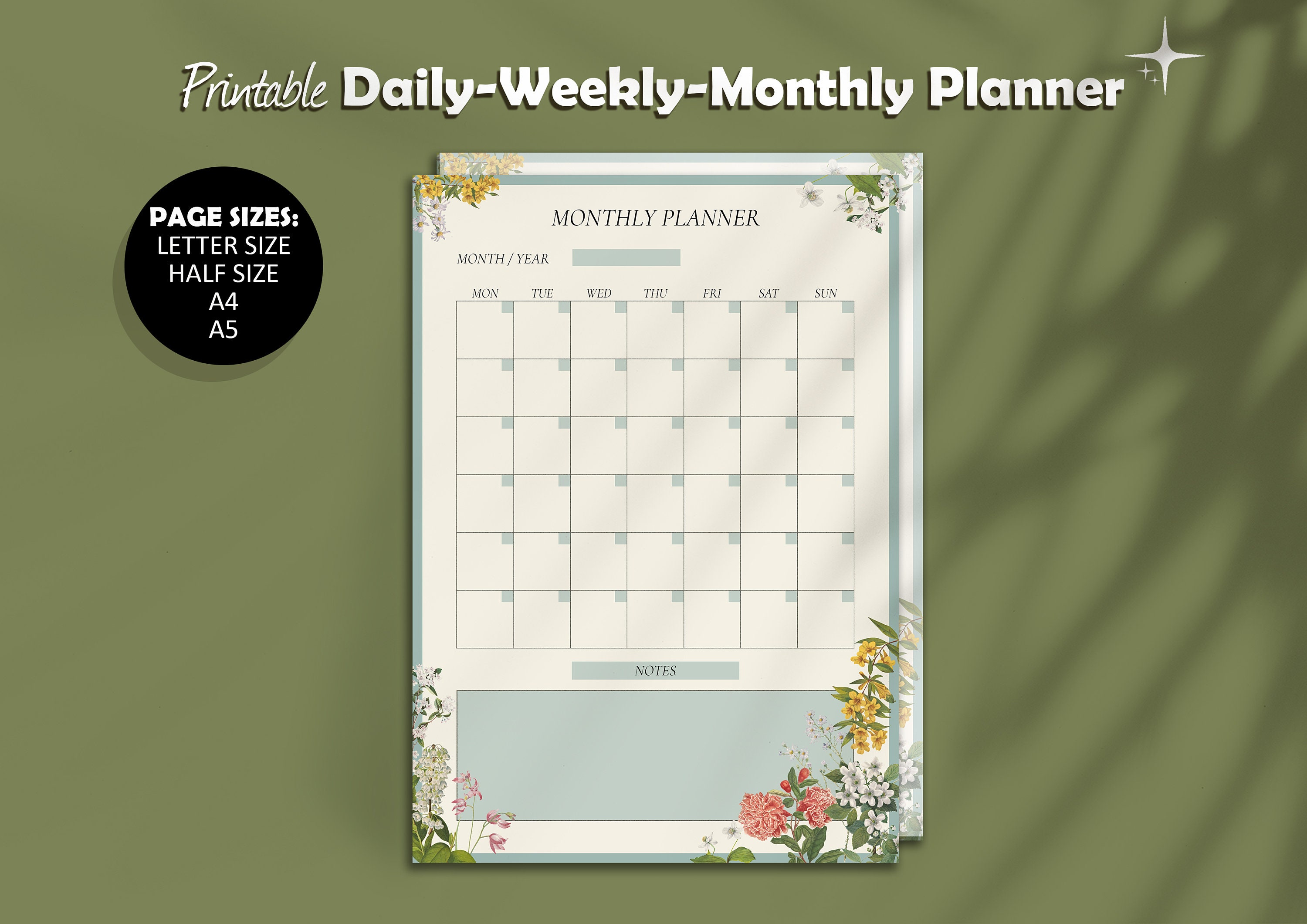 Botanical Printable Planner, Planner Bundle, Daily Planner, Weekly ...