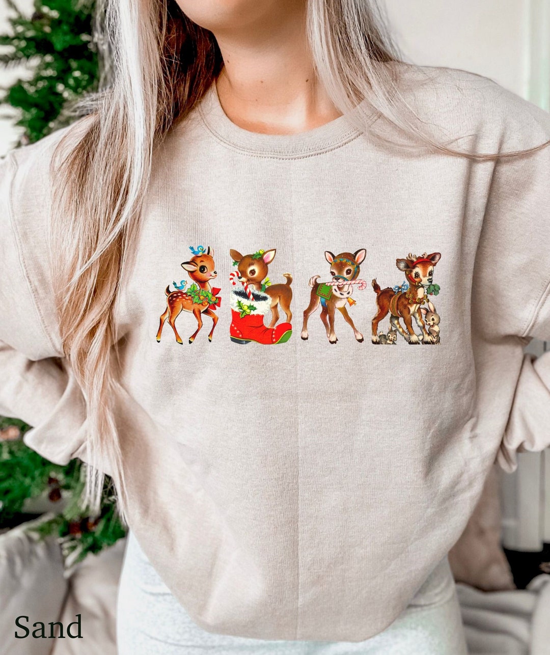Vintage Reindeer Christmas Sweatshirt, Retro Style Christmas Sweater ...