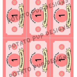 Classroom Cash Reward System, PRINTABLE INSTANT DOWNLOAD, 5 Sheets ...