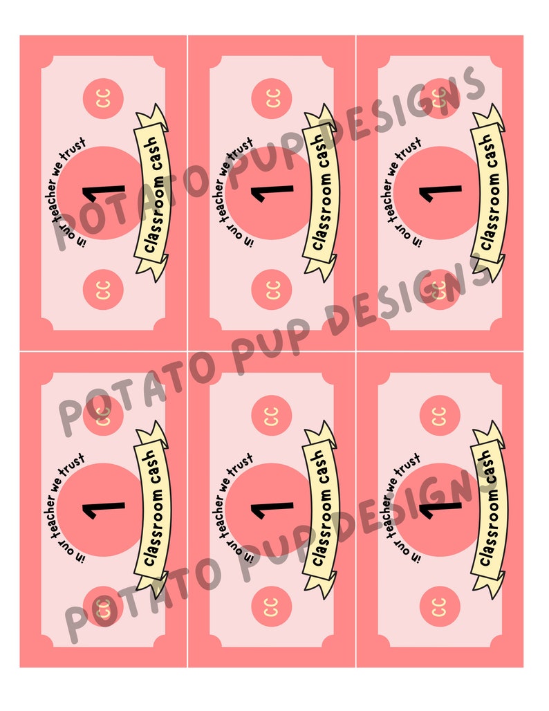 Classroom Cash Reward System PRINTABLE INSTANT DOWNLOAD 5 - Etsy