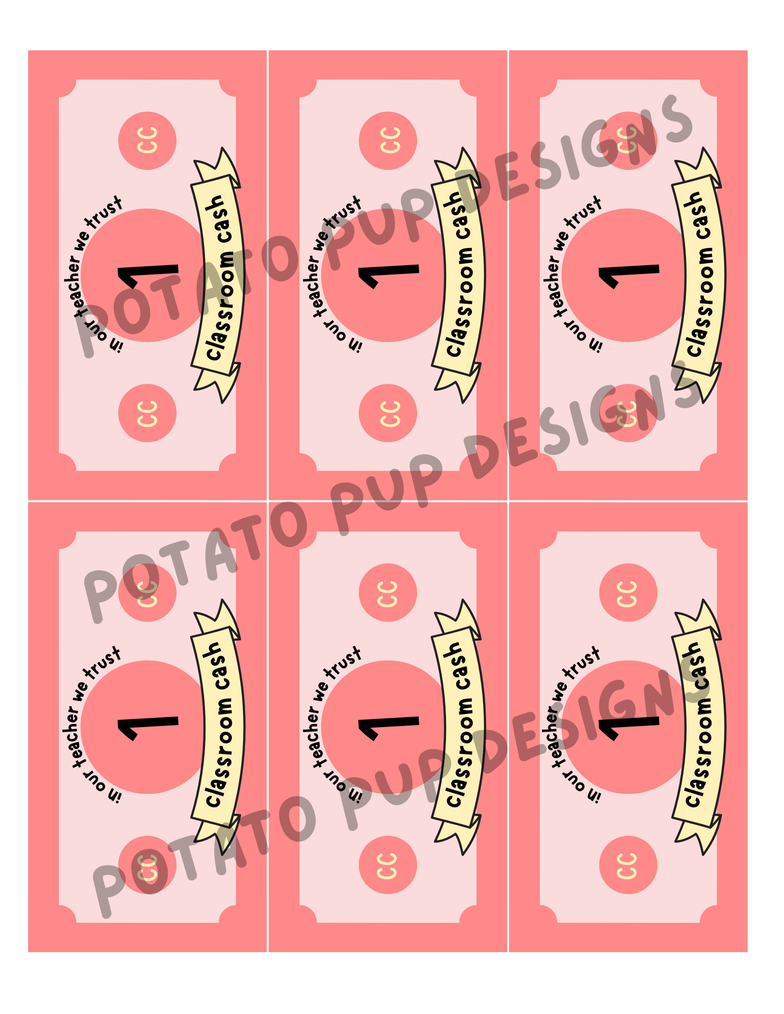Classroom Cash Reward System, PRINTABLE INSTANT DOWNLOAD, 5 Sheets ...
