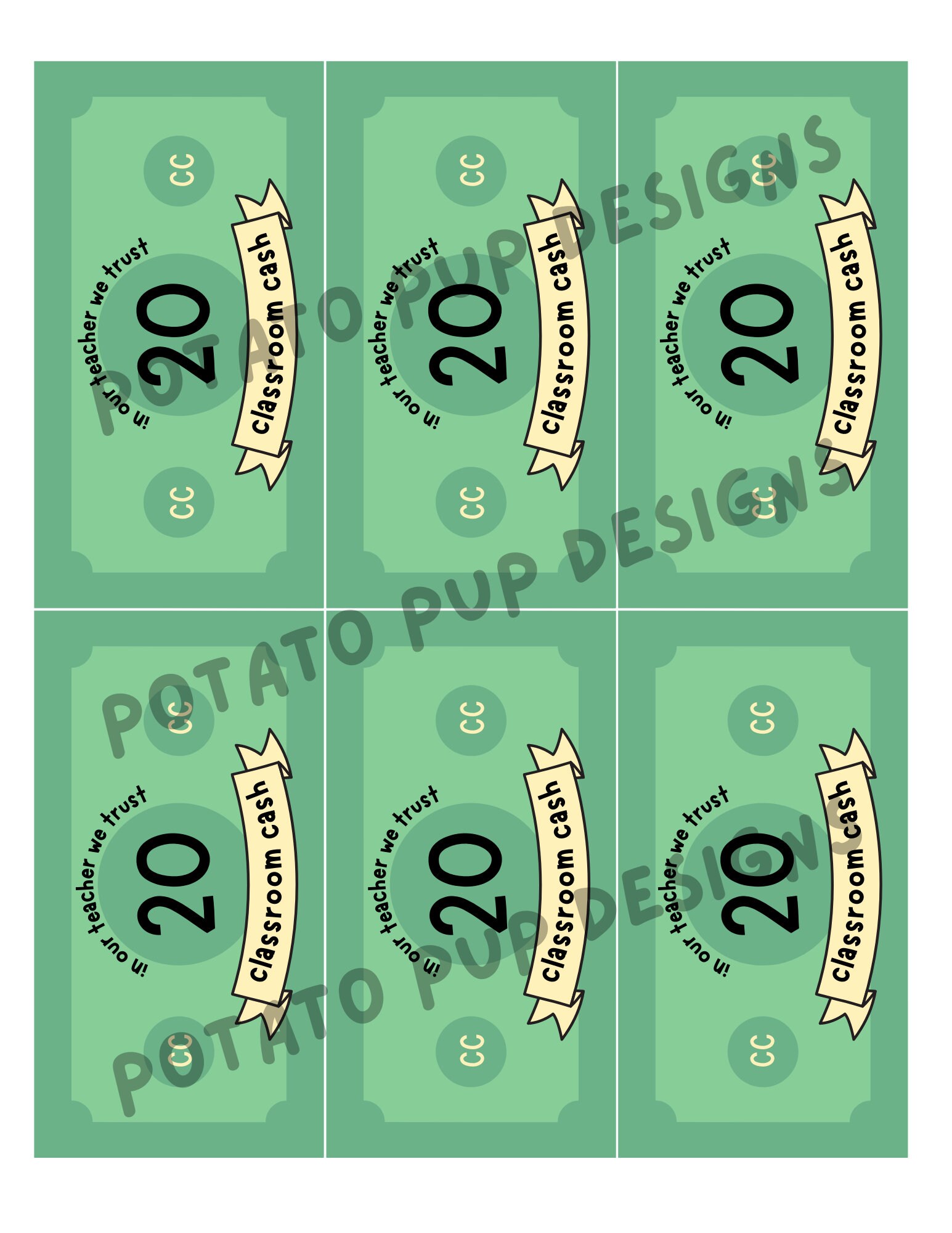 Classroom Cash Reward System, PRINTABLE INSTANT DOWNLOAD, 5 Sheets ...