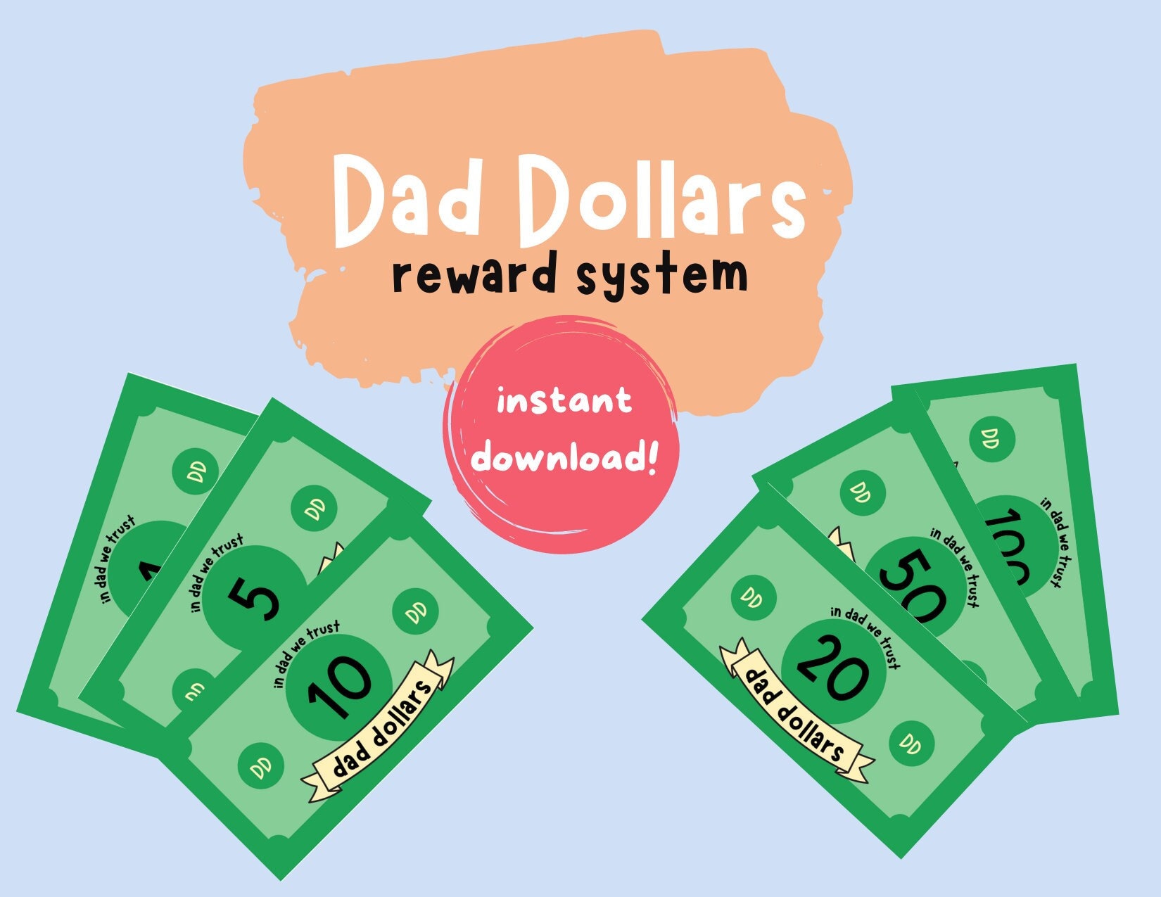 Dad Dollars Reward System PRINTABLE INSTANT DOWNLOAD 5 - Etsy