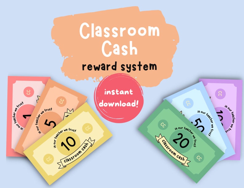 Classroom Cash Reward System, PRINTABLE INSTANT DOWNLOAD, 5 Sheets ...