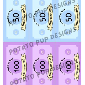 Classroom Cash Reward System, PRINTABLE INSTANT DOWNLOAD, 5 Sheets ...