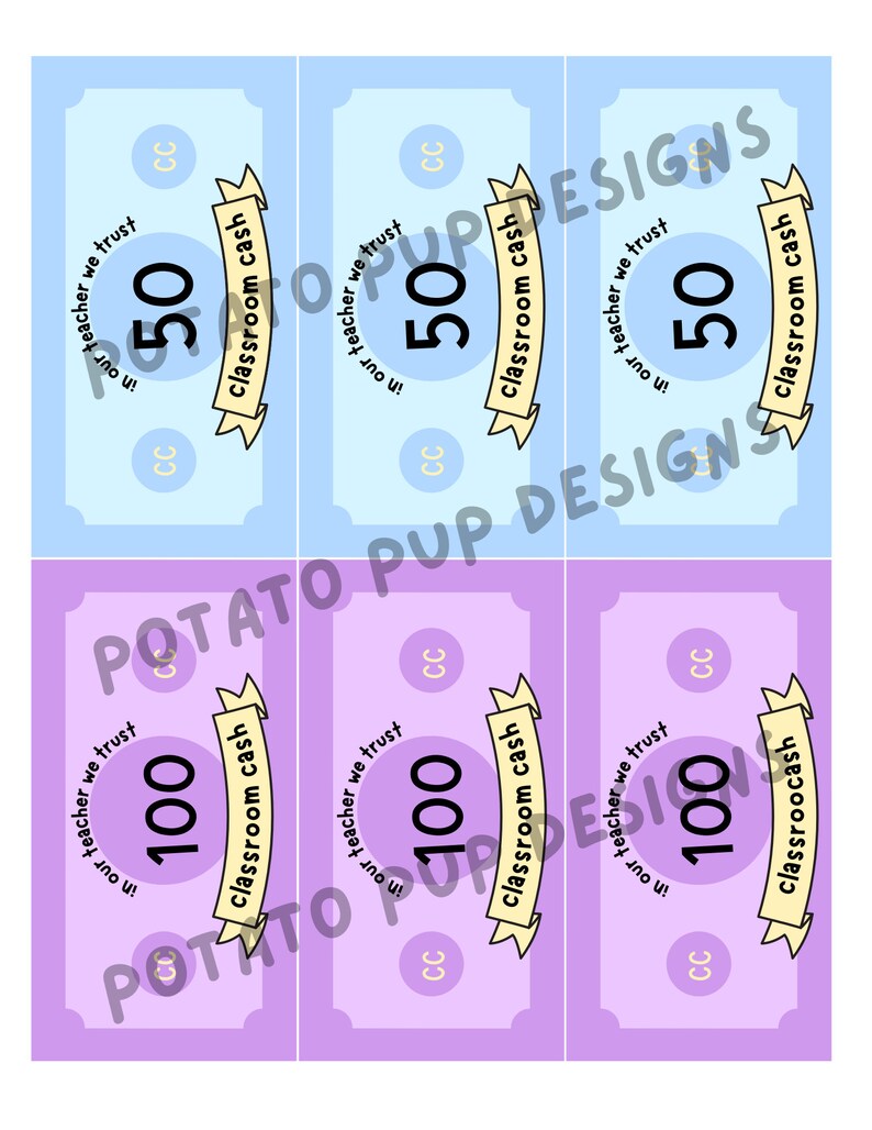 Classroom Cash Reward System PRINTABLE INSTANT DOWNLOAD 5 - Etsy