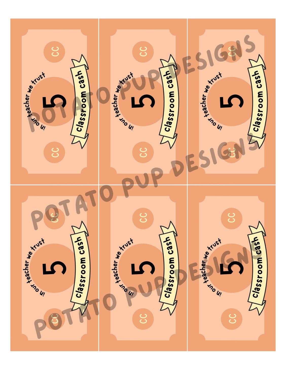 Classroom Cash Reward System, PRINTABLE INSTANT DOWNLOAD, 5 Sheets ...