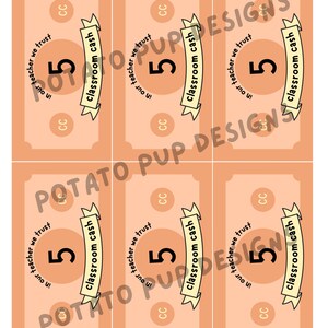 Classroom Cash Reward System, PRINTABLE INSTANT DOWNLOAD, 5 Sheets ...
