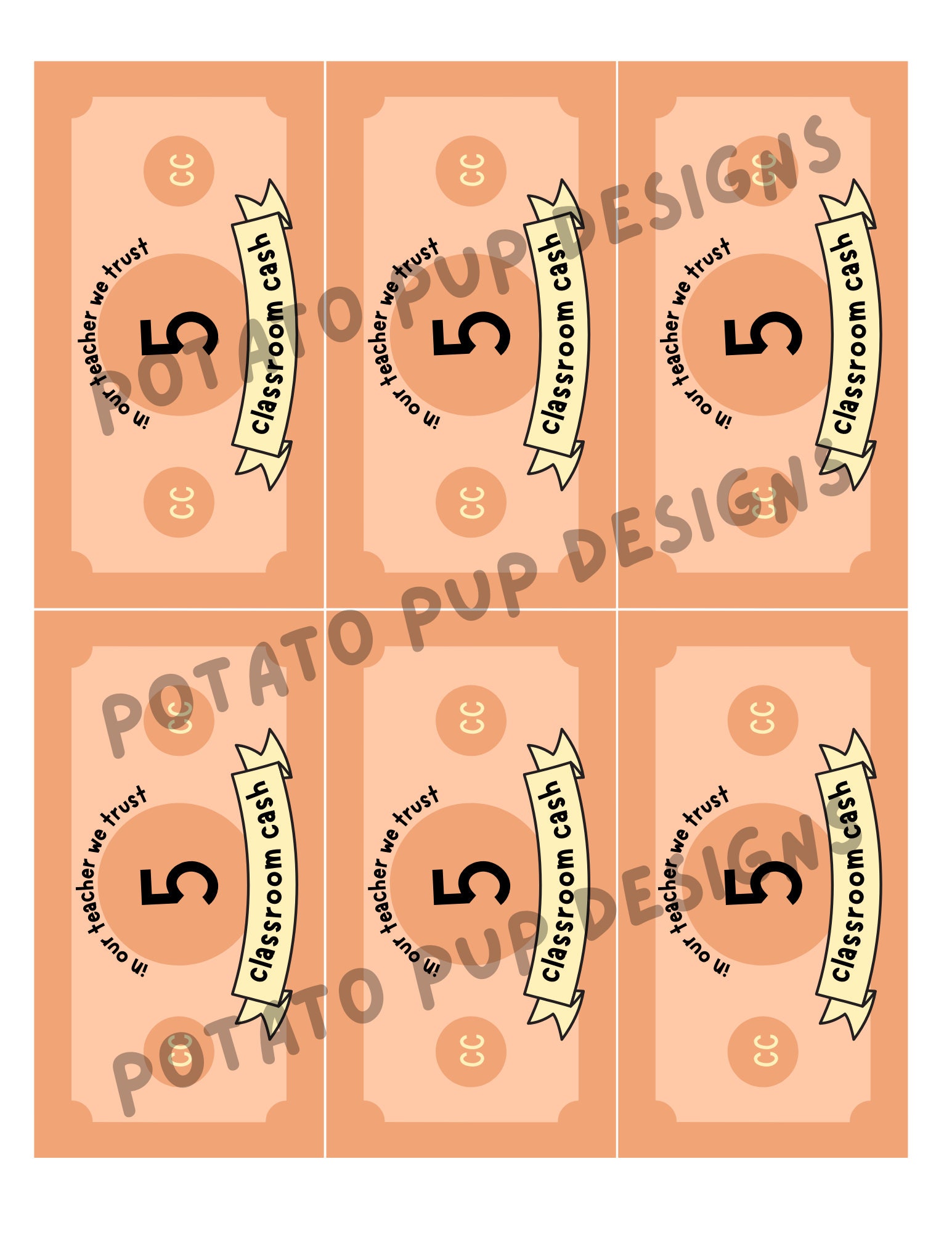Classroom Cash Reward System, PRINTABLE INSTANT DOWNLOAD, 5 Sheets ...