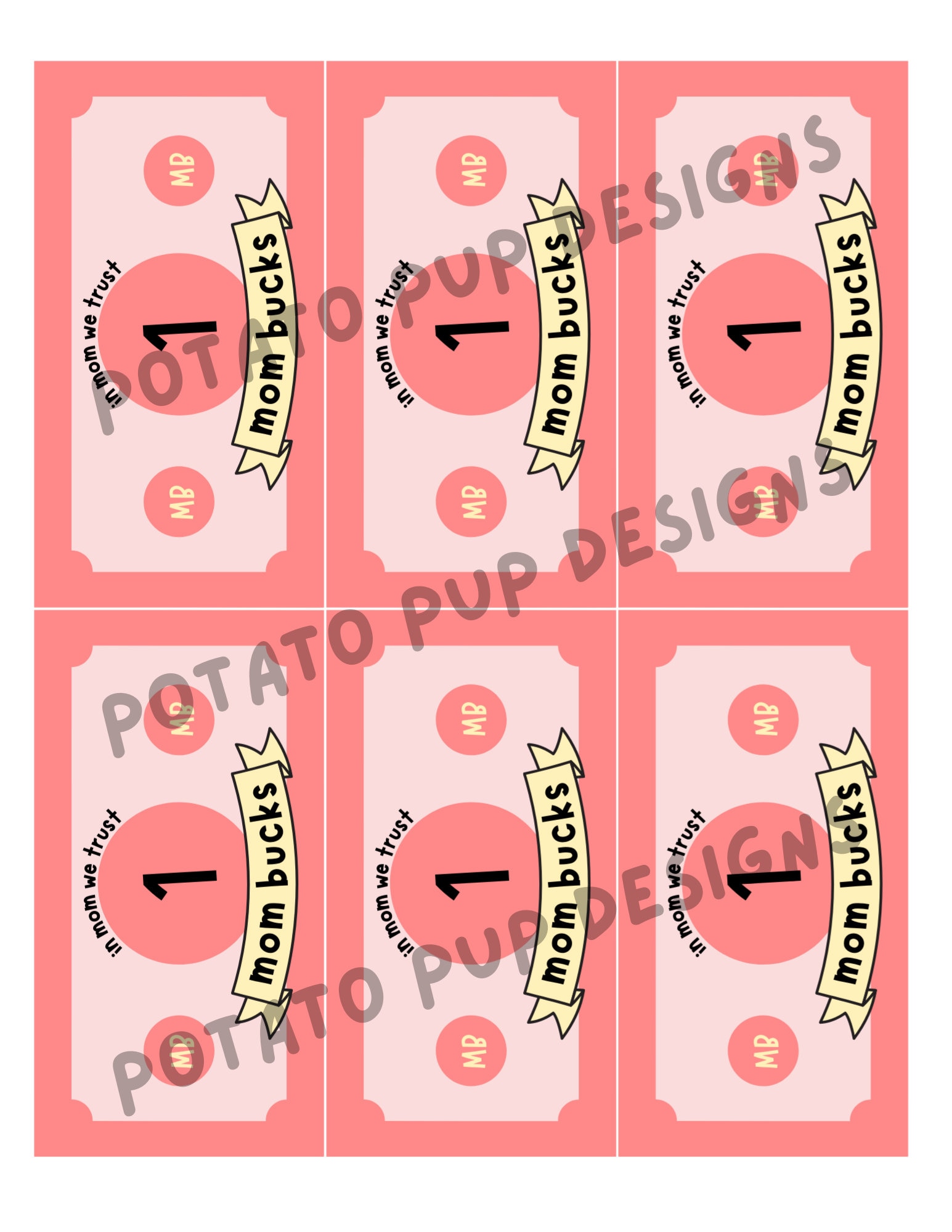Mom Bucks Reward System, PRINTABLE INSTANT DOWNLOAD, 5 Sheets Reward ...