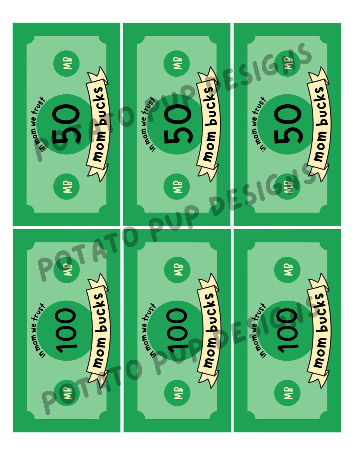 Mom Bucks Reward System, PRINTABLE INSTANT DOWNLOAD, 5 Sheets Reward ...