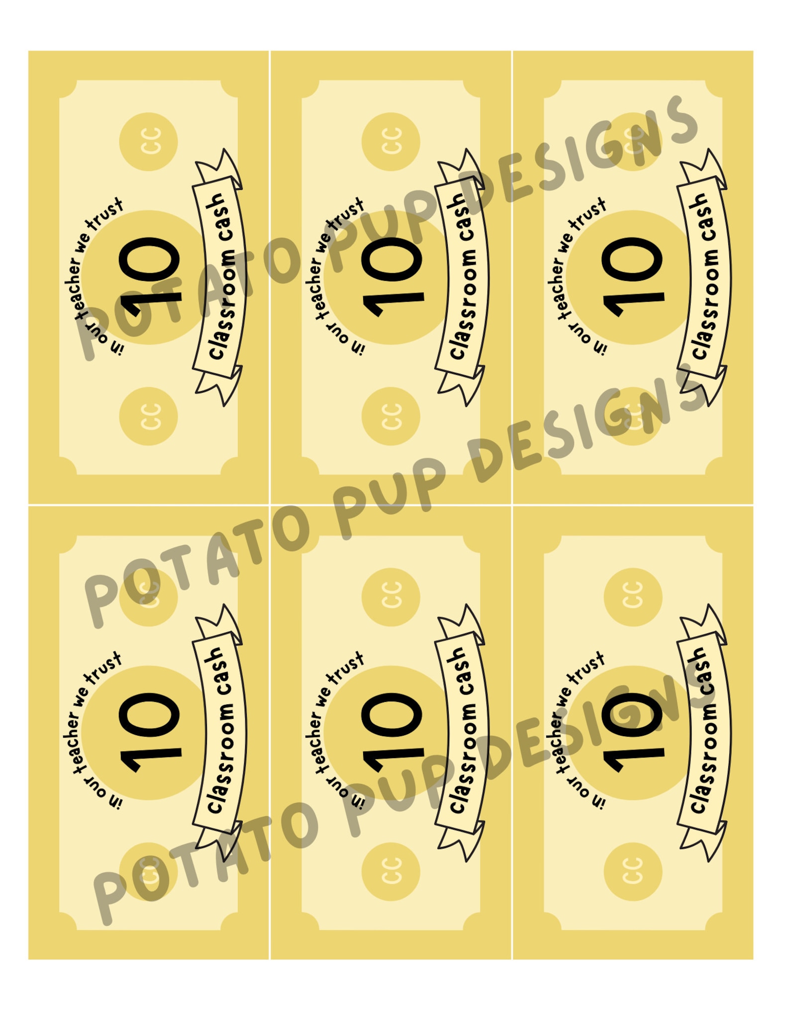 Classroom Cash Reward System, PRINTABLE INSTANT DOWNLOAD, 5 Sheets ...