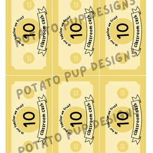 Classroom Cash Reward System, PRINTABLE INSTANT DOWNLOAD, 5 Sheets ...