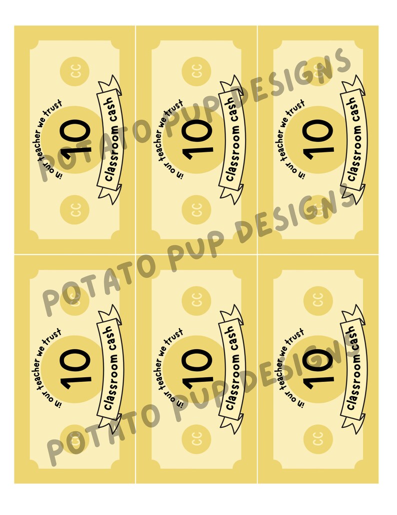 Classroom Cash Reward System PRINTABLE INSTANT DOWNLOAD 5 - Etsy