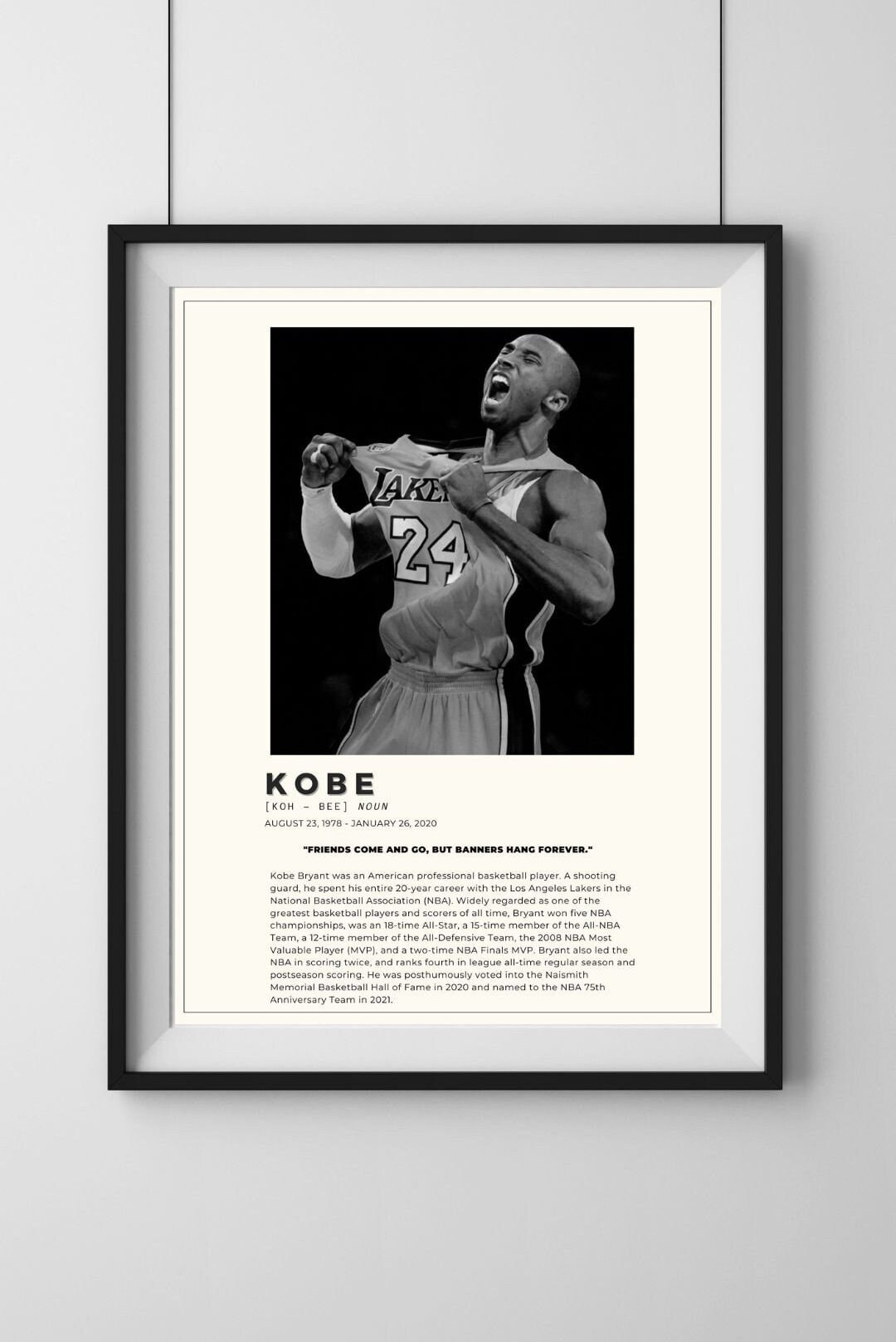 Kobe Bryant Inspired Poster, Art Print, Multiple Sizes, Modern, Black ...