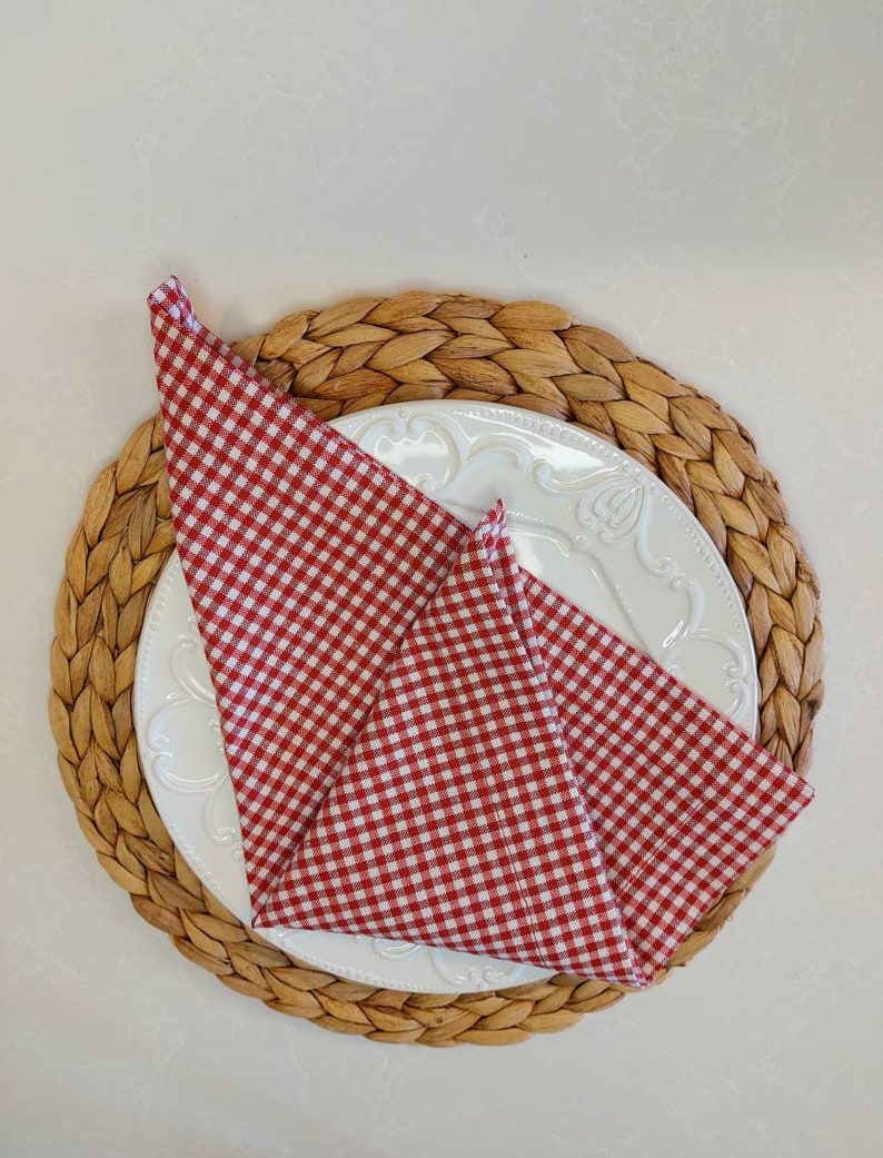 Red Gingham Linen Napkins, Dining Table Decor, Farmhouse Decor, Water ...