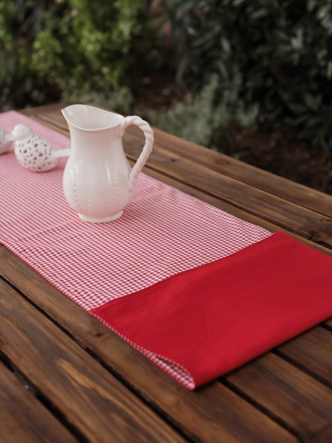Red Gingham Linen Table Runner: Rustic Farmhouse Kitchen Decor - Etsy
