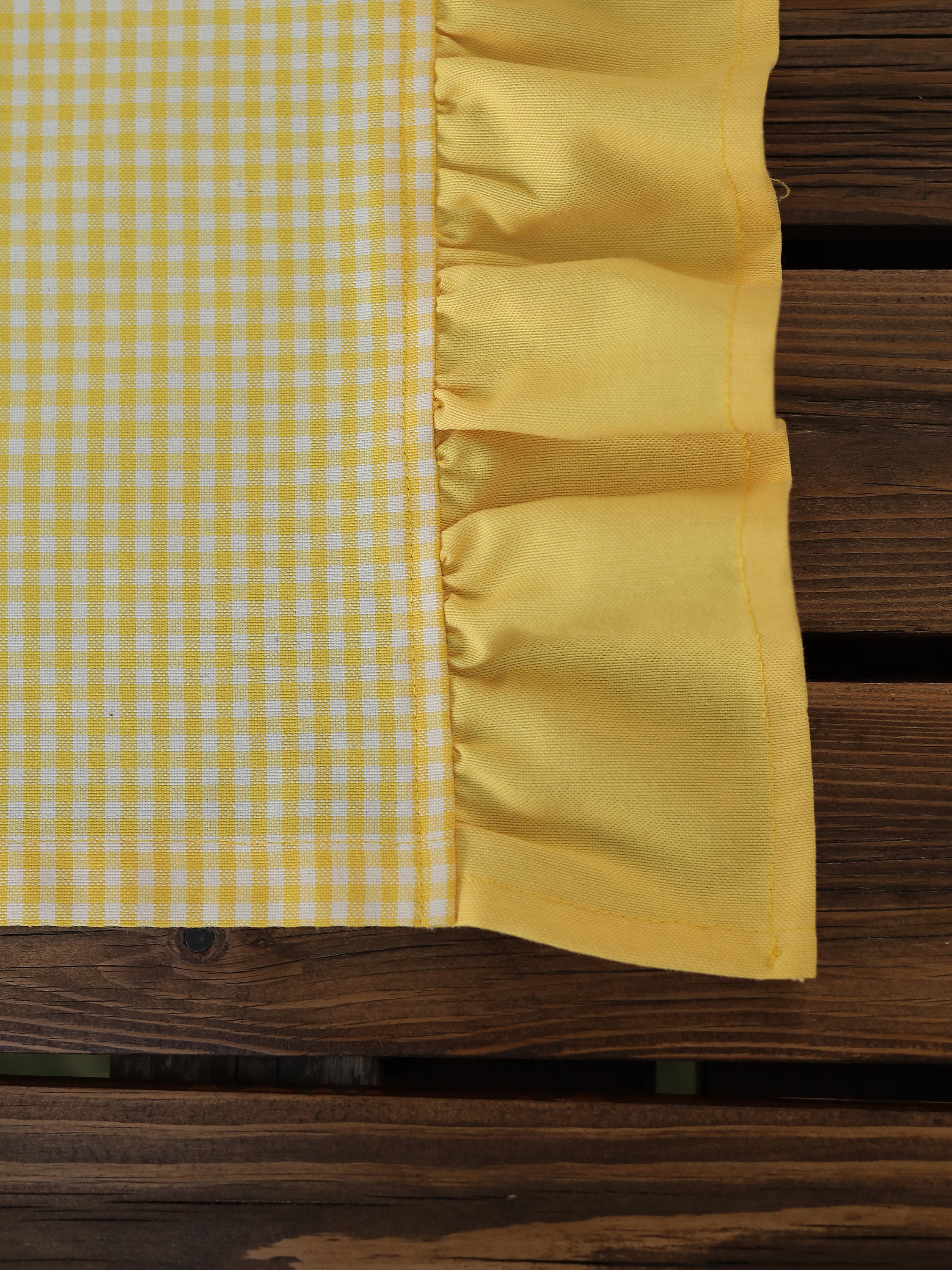 Linen Table Runner in Yellow Gingham With Ruffle Edges, Linen Runner ...
