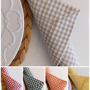 Beige Gingham Linen Napkins, Dining Table Decor, Farmhouse Decor, Water ...