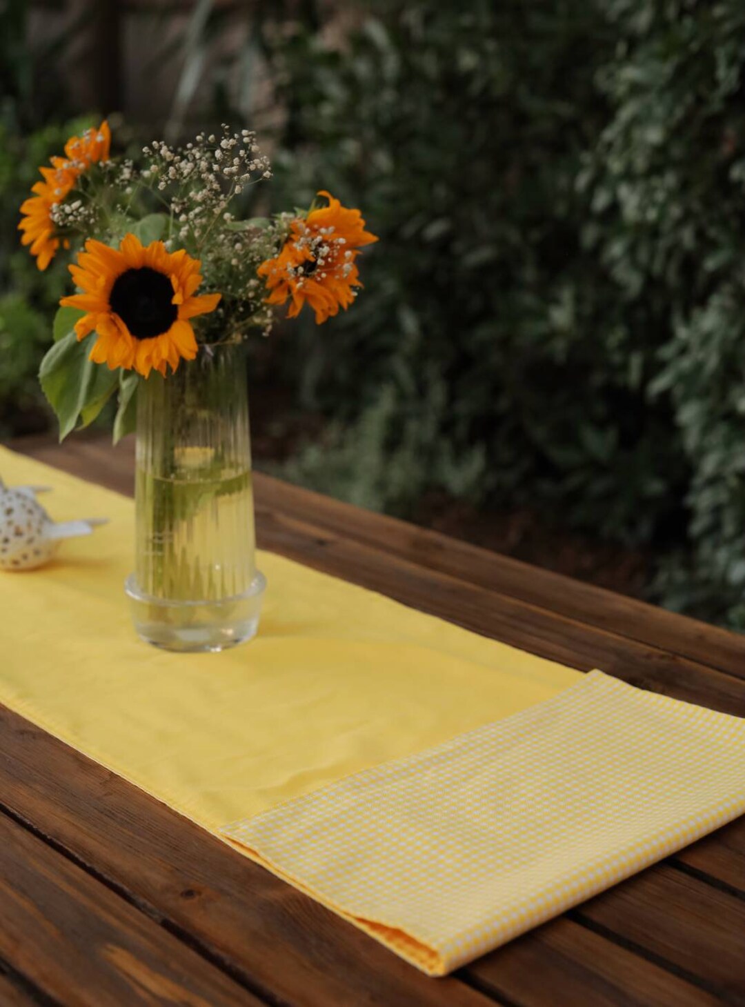 Yellow Gingham Linen Table Runner: Rustic Farmhouse Kitchen Decor - Etsy