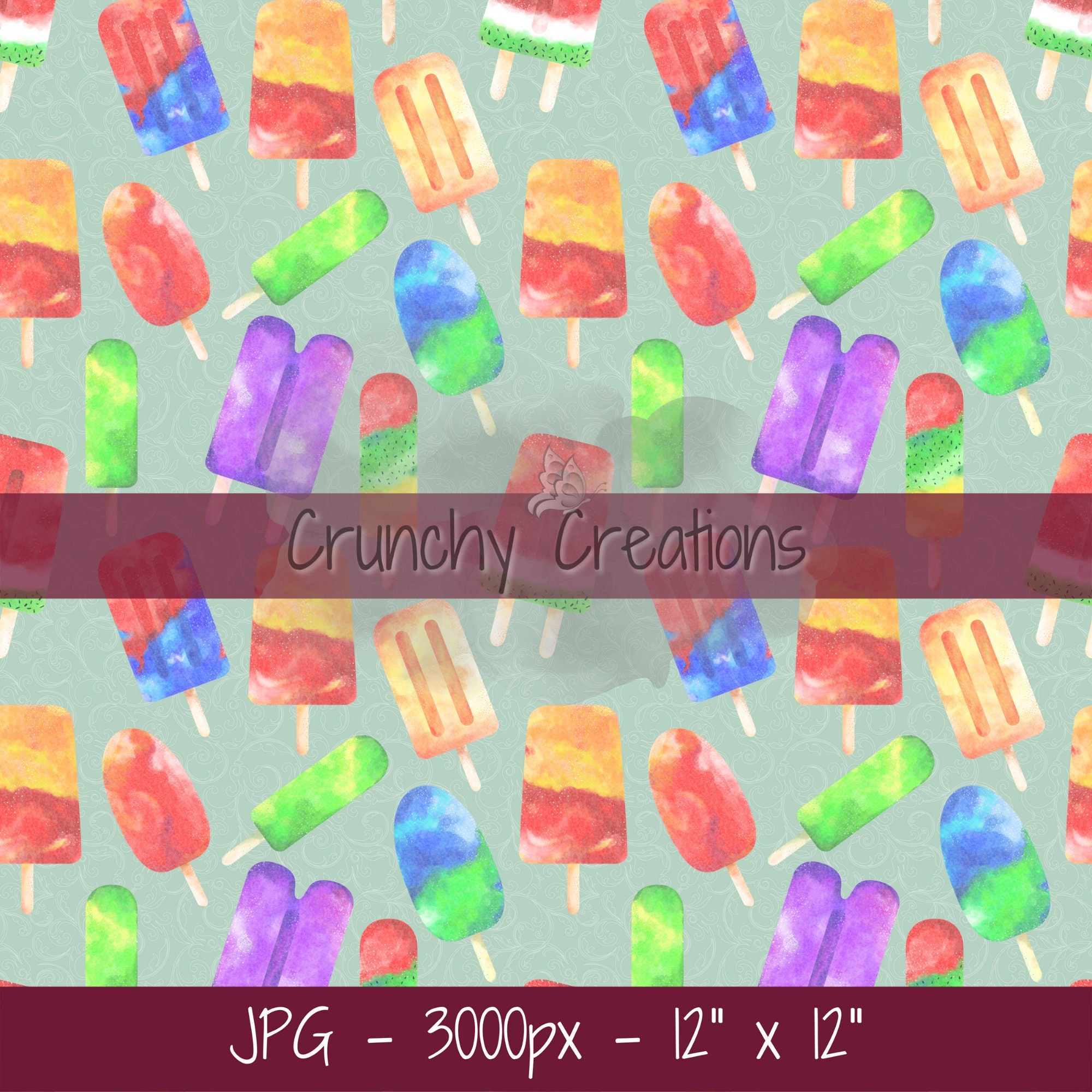 Fun Summer Popsicle Digital Paper, Rainbow Popsicle Designs, Seamless ...