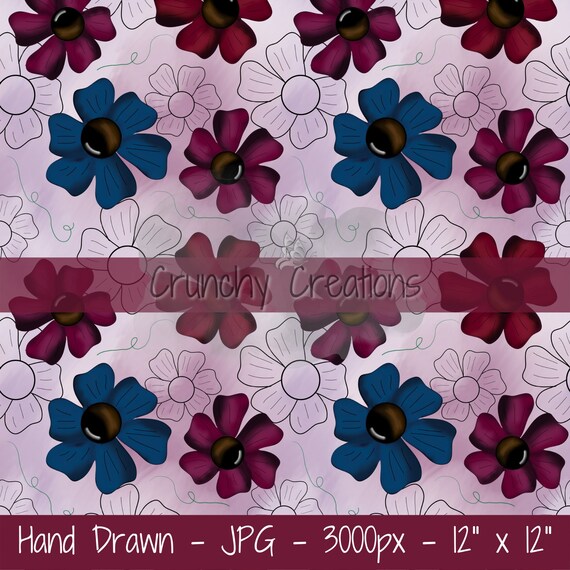Hand Drawn Floral Digital Download Flower Digital Paper - Etsy