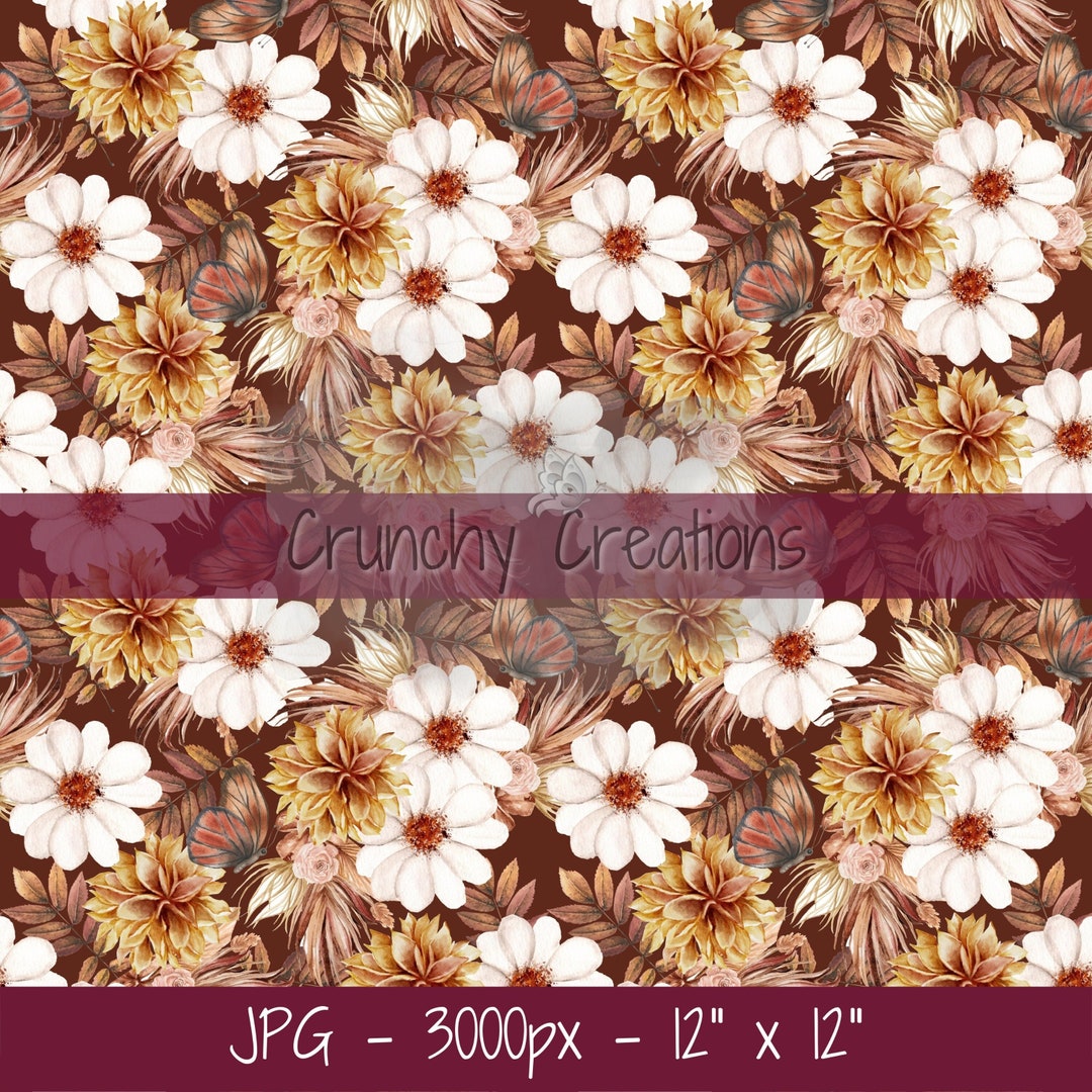 Fall Floral Seamless Pattern, Seamless Files for Fabric, Neutral Floral ...