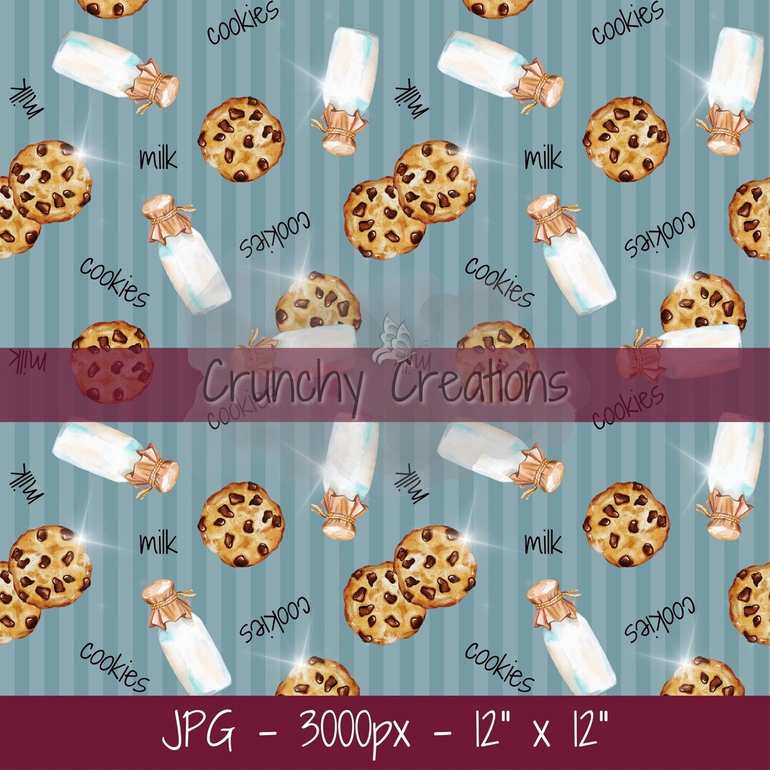 Milk and Cookies Seamless File, Chocolate Chip Cookie Digital Paper ...