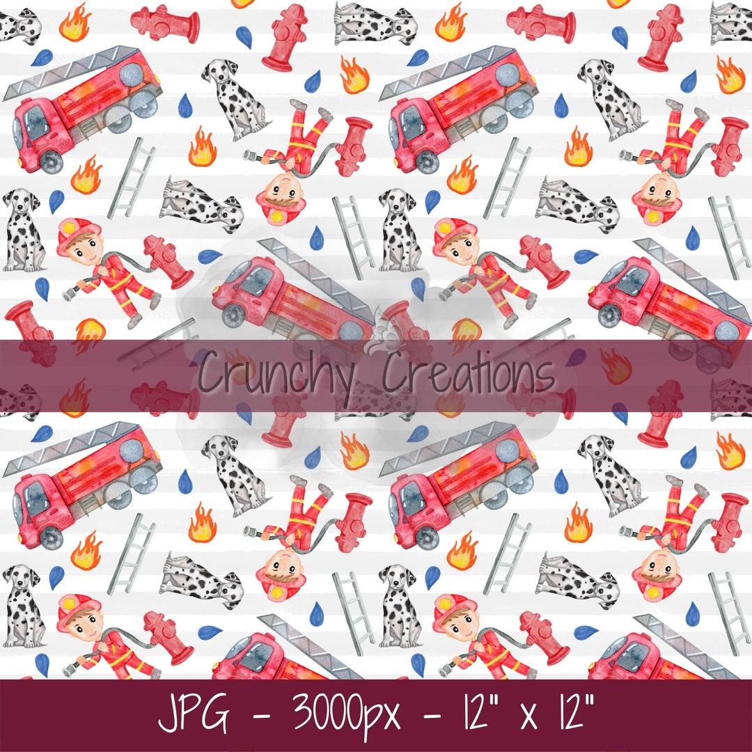 Firefighter Digital Downloads, Seamless Files for Fabric, Fire Truck ...