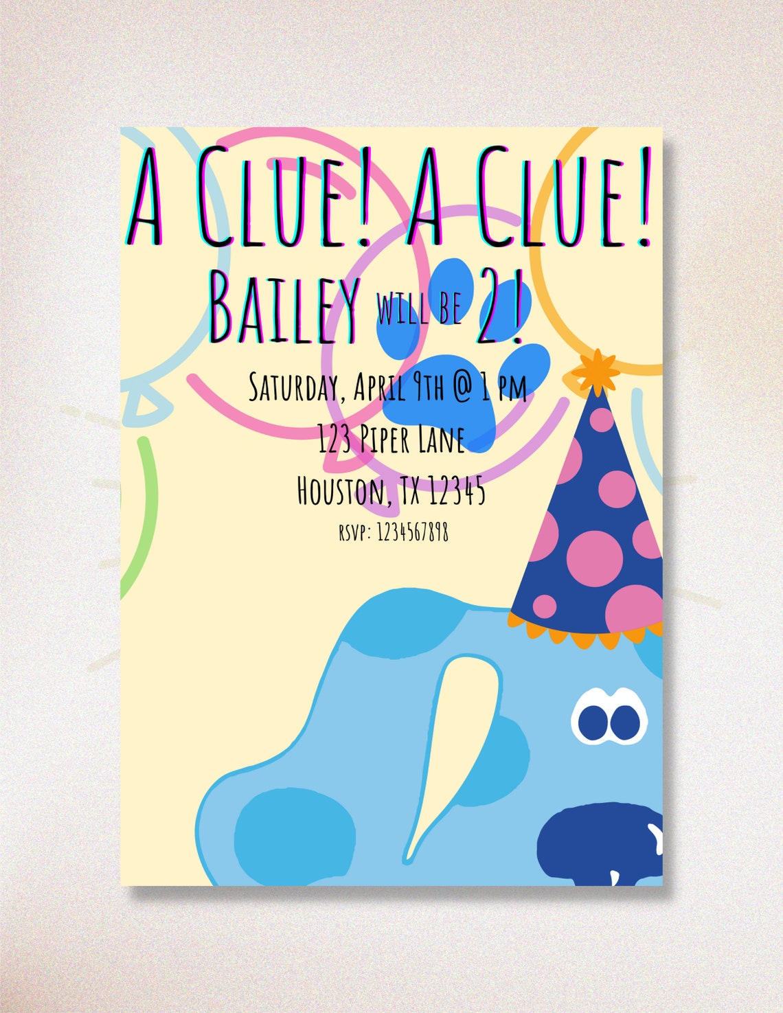 Blue's Clues Party Invitation, Custom Boy/girl Blues Clues Invite ...